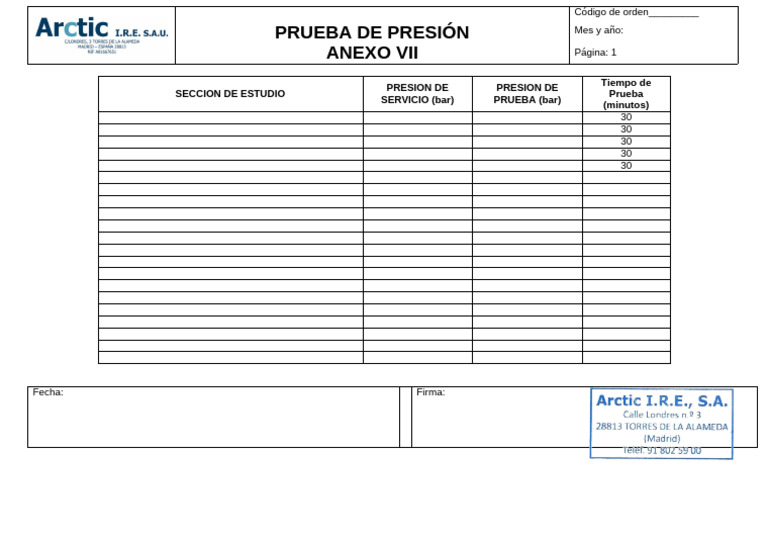 Anexo Vii Prueba de Presion | PDF