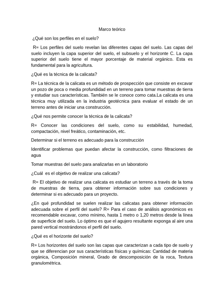 Perfiles del suelo y técnica de calicata | PDF | Suelo | Roca (geología)