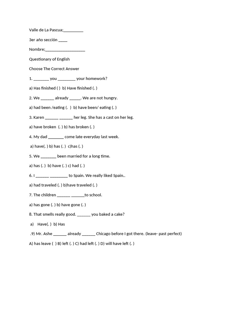 Questionary 3eraño | PDF