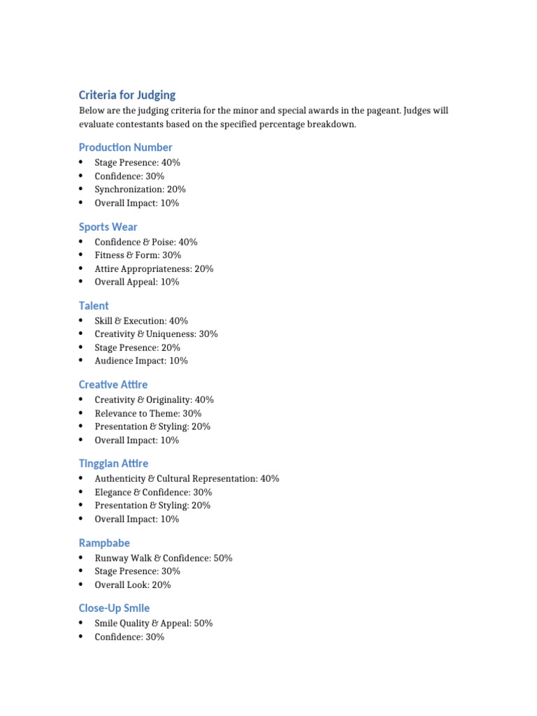 Pageant Criteria For Judging Updated | PDF