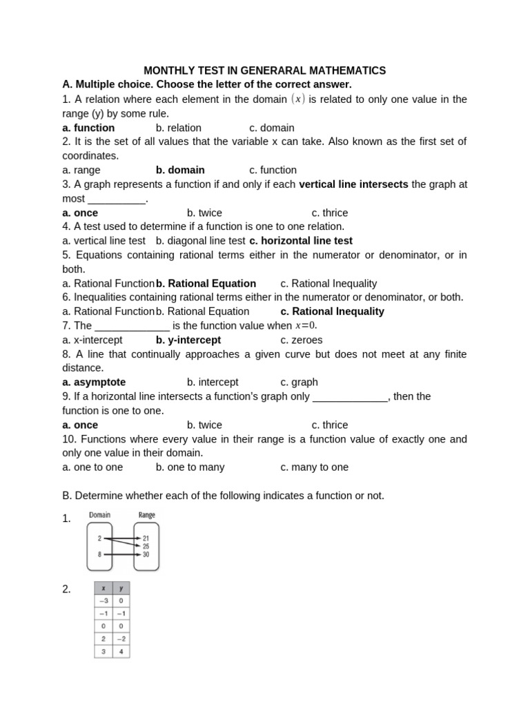 Monthly General Mathematics Test | PDF | Function (Mathematics) | Line ...