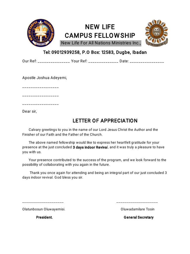 Letter of Appreciation for Revival Event | PDF