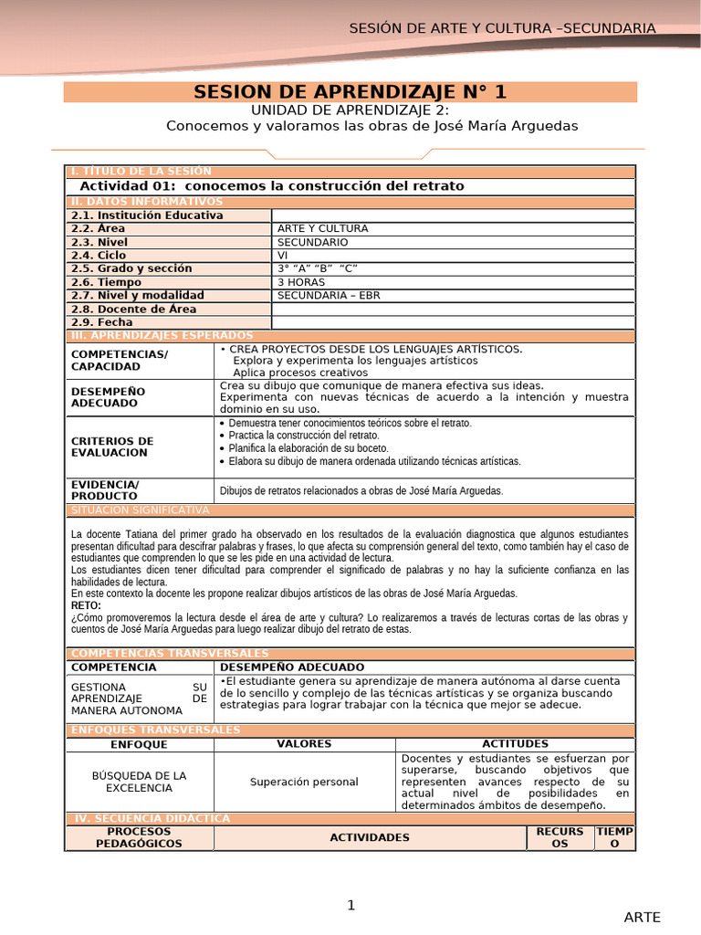 3° Sesion Actv 1. Arte y Cultura 2024..... | PDF | Maestros | Aprendizaje