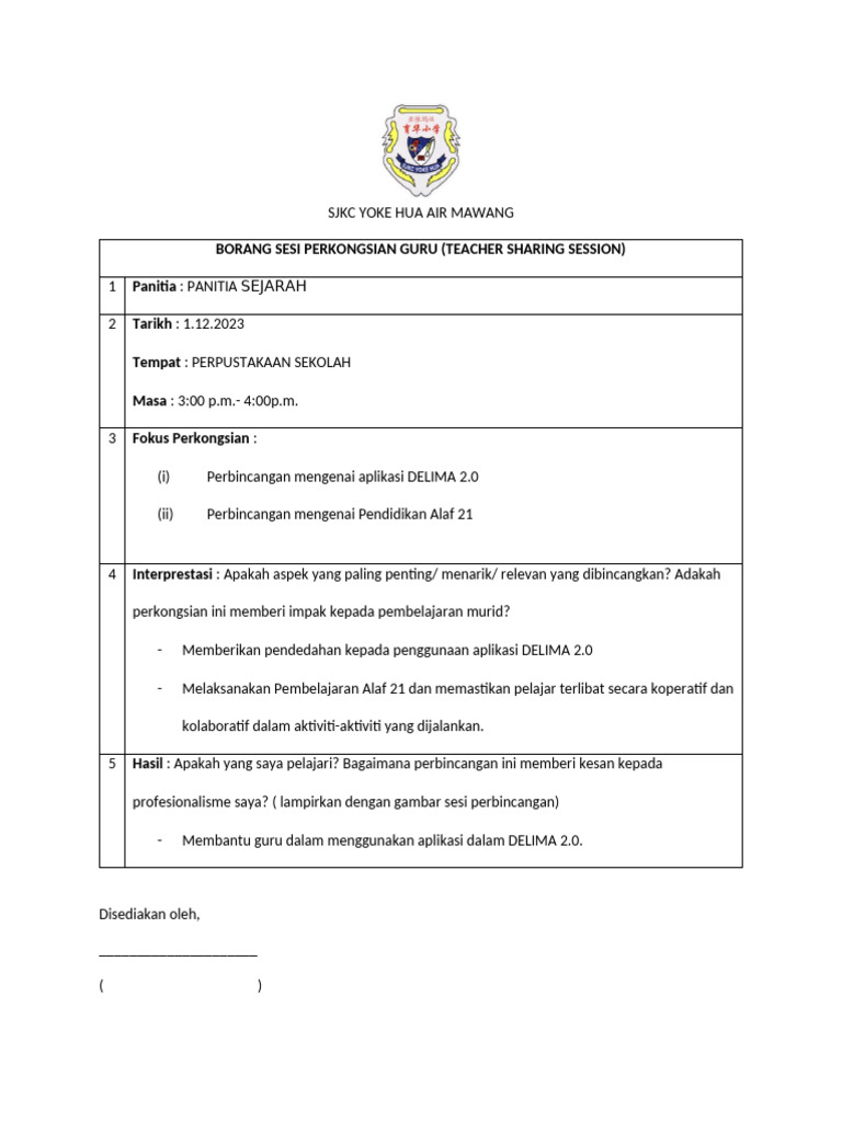 Laporan Teacher Sharing | PDF