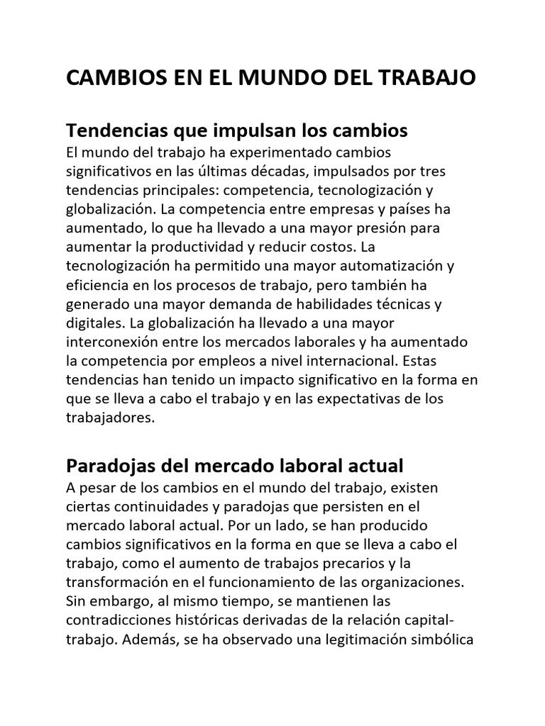 Cambios y Paradojas en el Trabajo Actual | PDF | Mercado (economía ...
