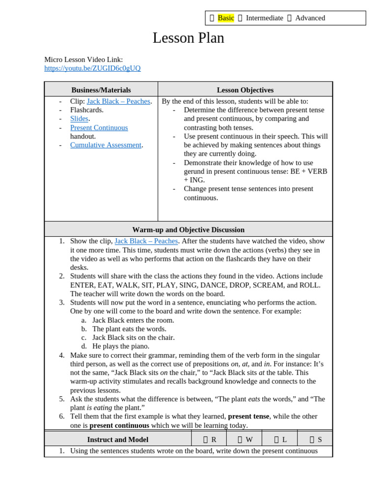 Present Continuous - Lesson Plan | PDF | Question | Verb