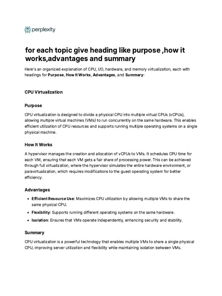 Understanding CPU, I/O, and Memory Virtualization | PDF | Virtual Machine | Virtualization