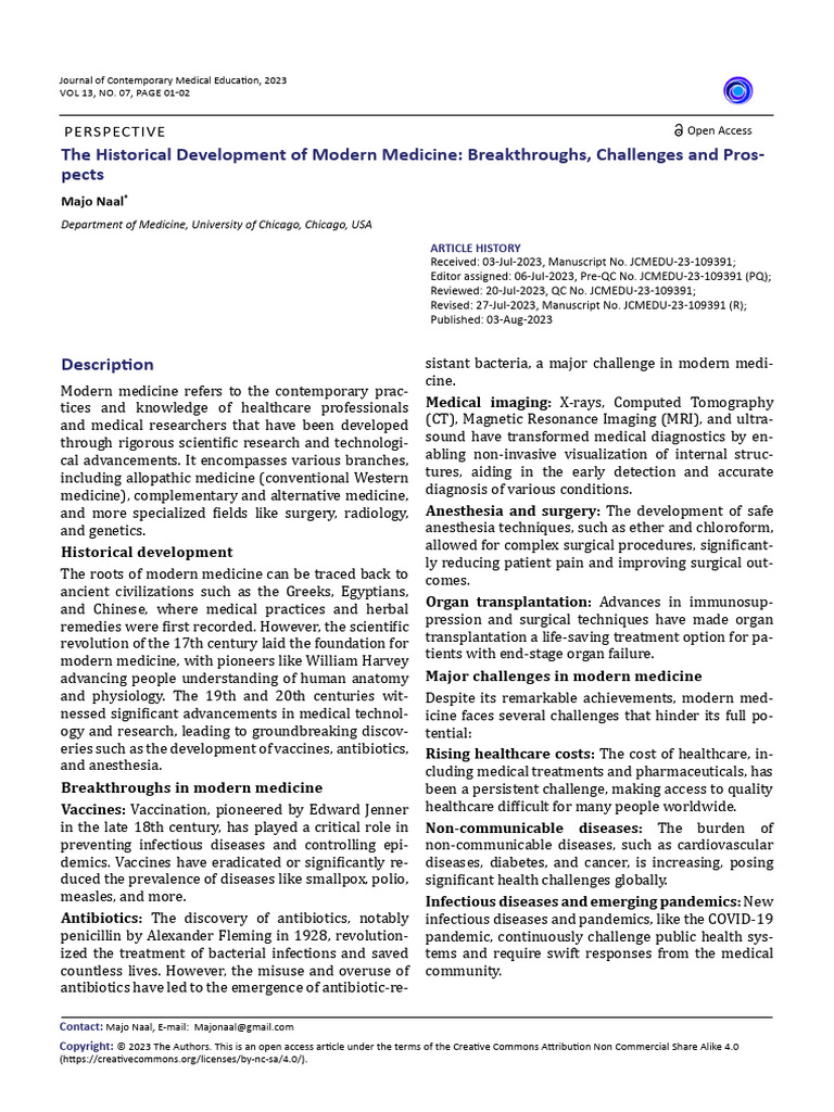 The Historical Development of Modern Medicine Breakthroughs Challenges ...