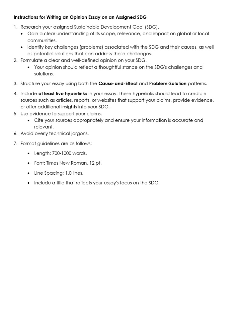 Instructions For Writing An Opinion Essay On An Assigned SDG | PDF ...