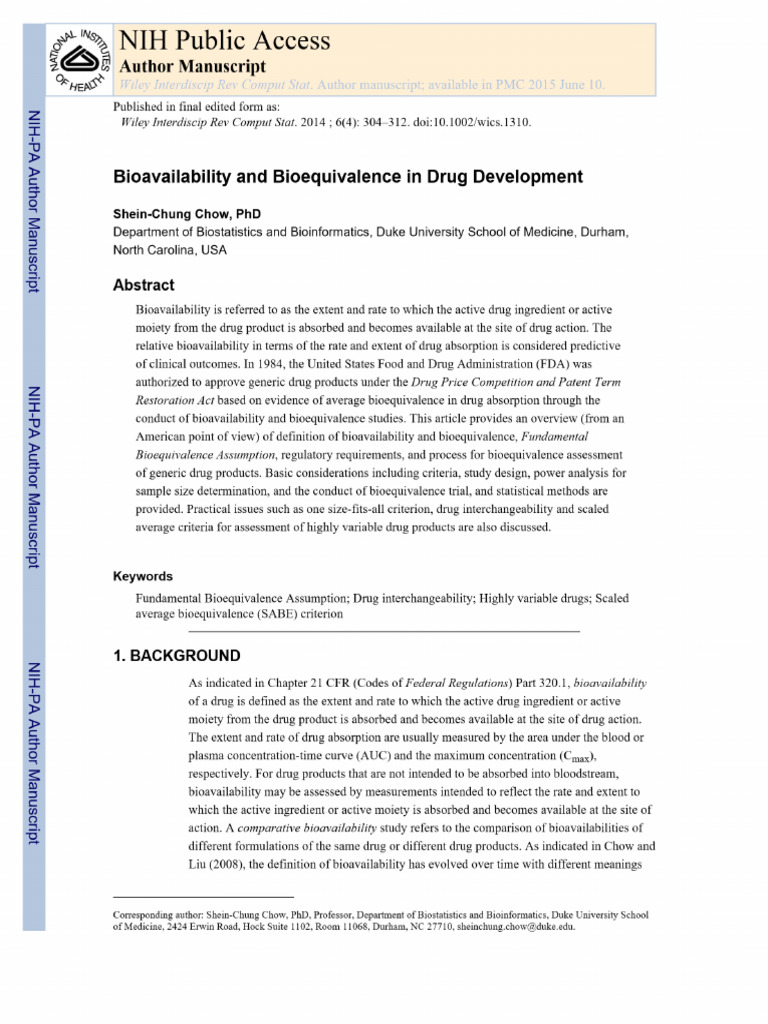 Bioavailability and Bioequivalence | PDF