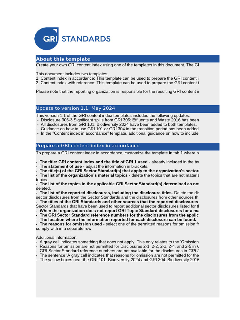GRI Content Index Template 2024 | PDF | Employment | Occupational ...