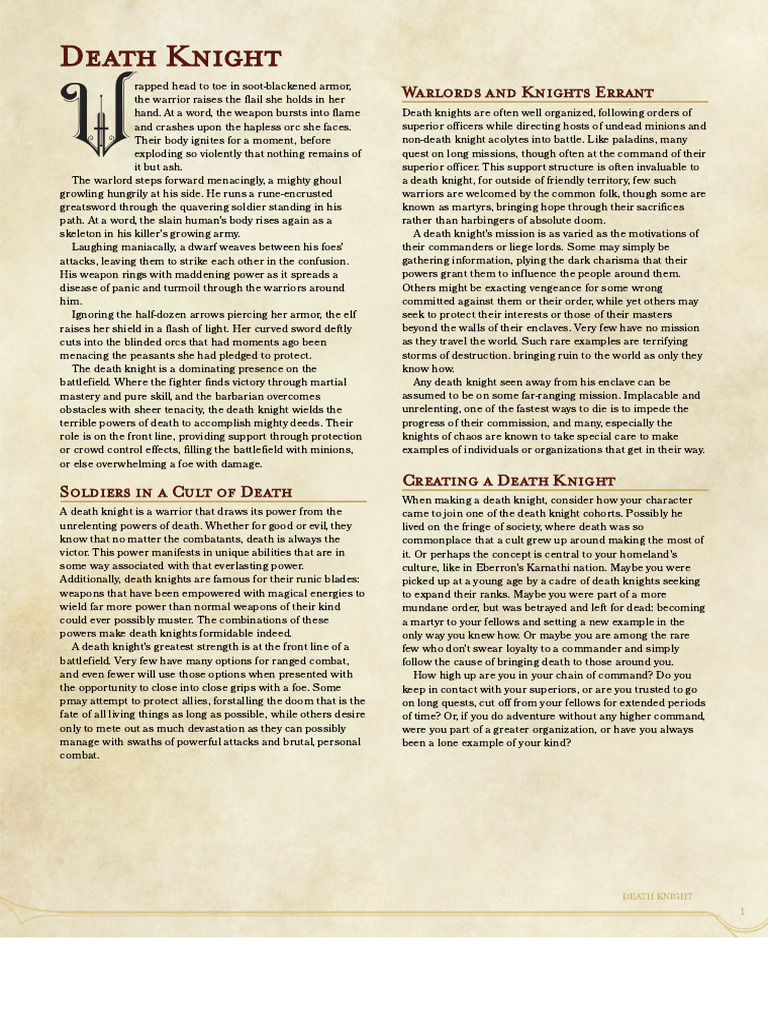 (Class) Death Knight - The Homebrewery | PDF | Knight