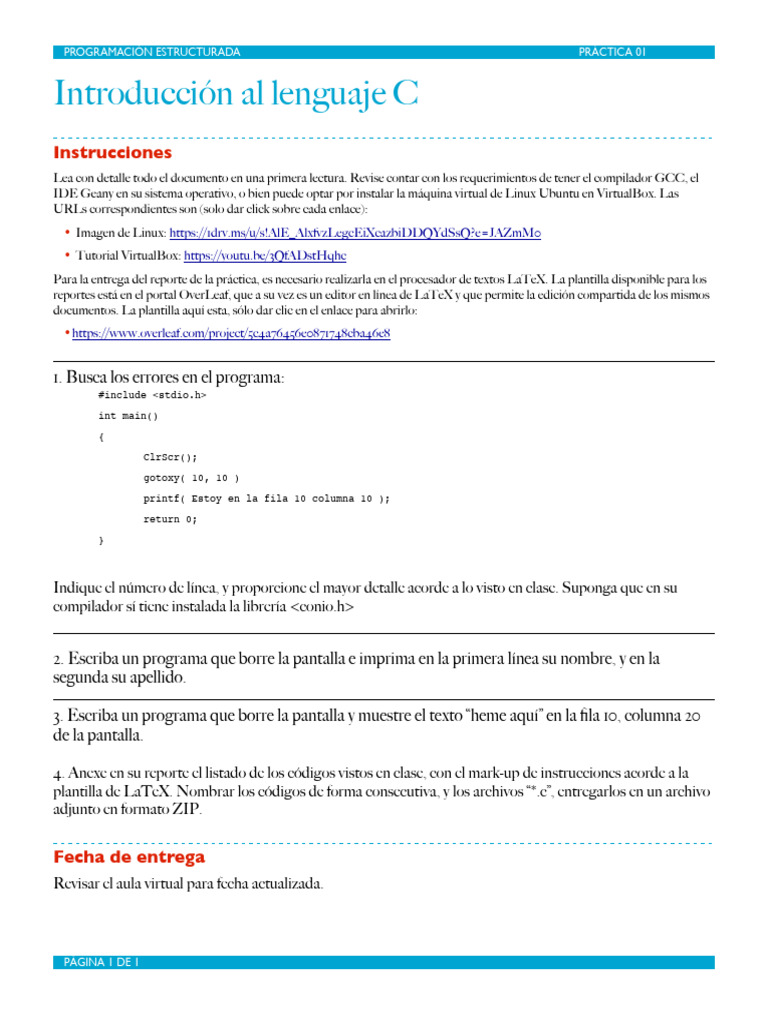 PE - Practica 01 Introducción Al Lenguaje C | PDF