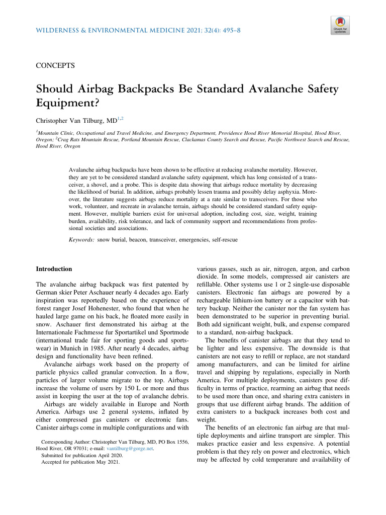 Should Airbag Backpacks Be Standard Avalanche Safe | PDF