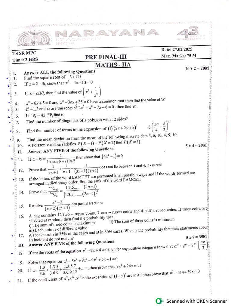 PF 3 Maths 2a QP | PDF
