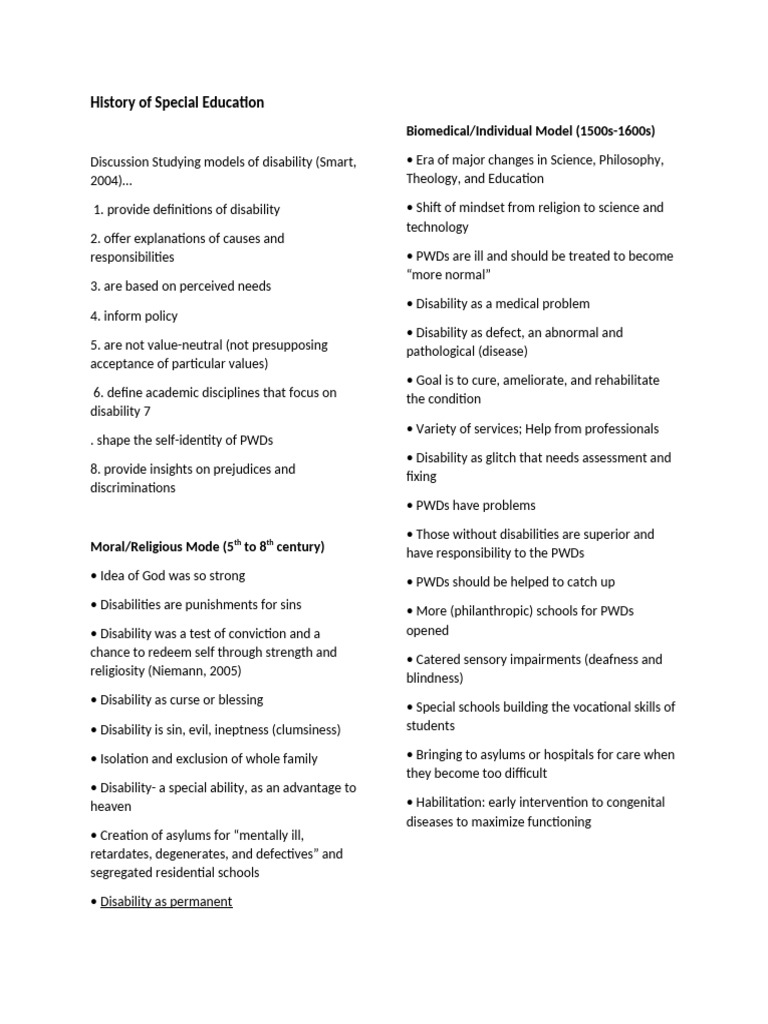 Evolution of Special Education History | PDF | Disability