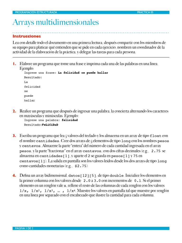 PE - Practica - 05 Arrays Multidimensionales en C | PDF | Programación de computadoras | Datos ...