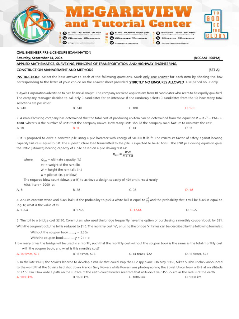 Preboard 01 Mste Megareview | PDF | Ellipse | Tangent