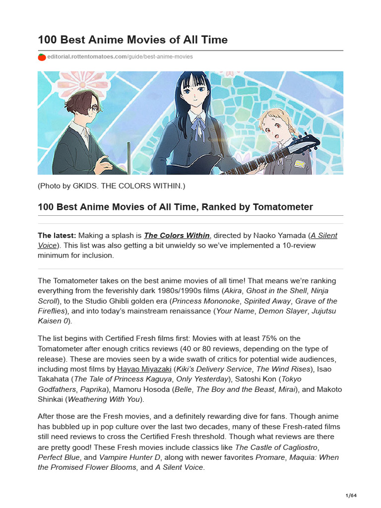 100 Best Anime Movies of All Time | PDF