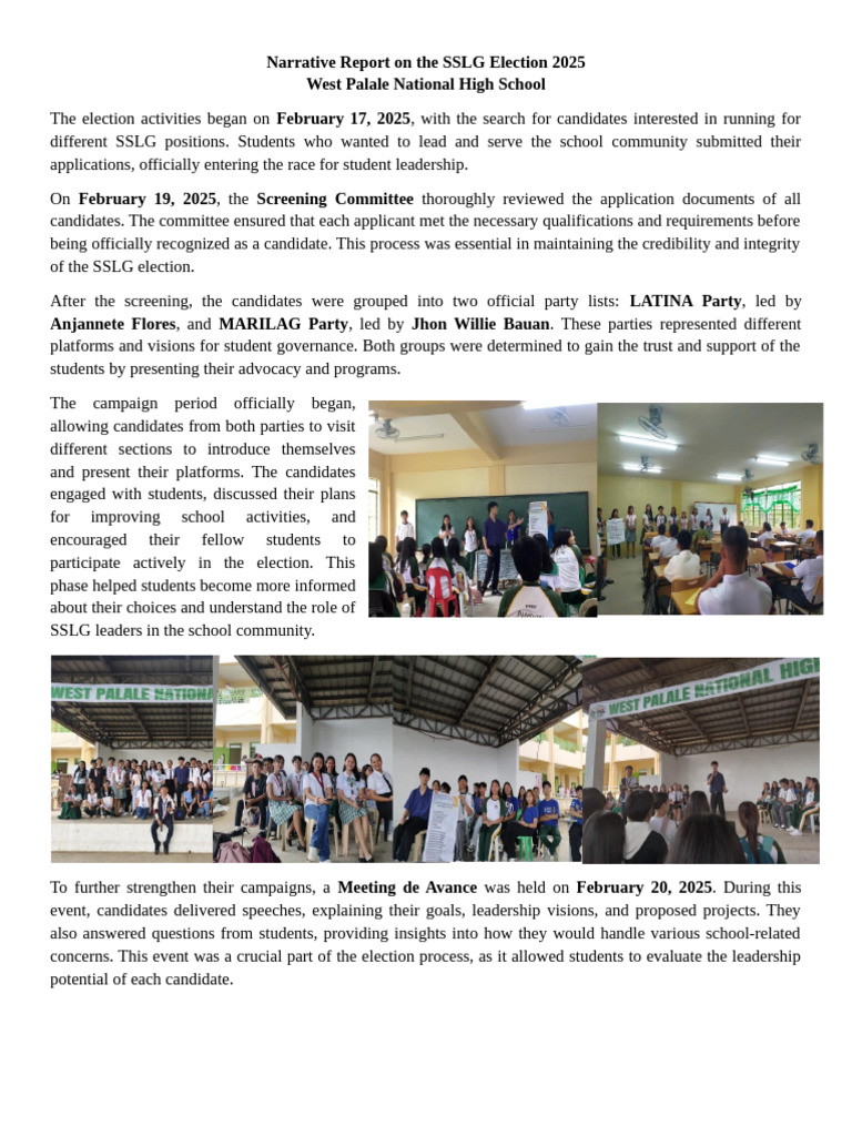 Narrative Report On The SSLG Election 2025 | PDF | Elections | Democracy