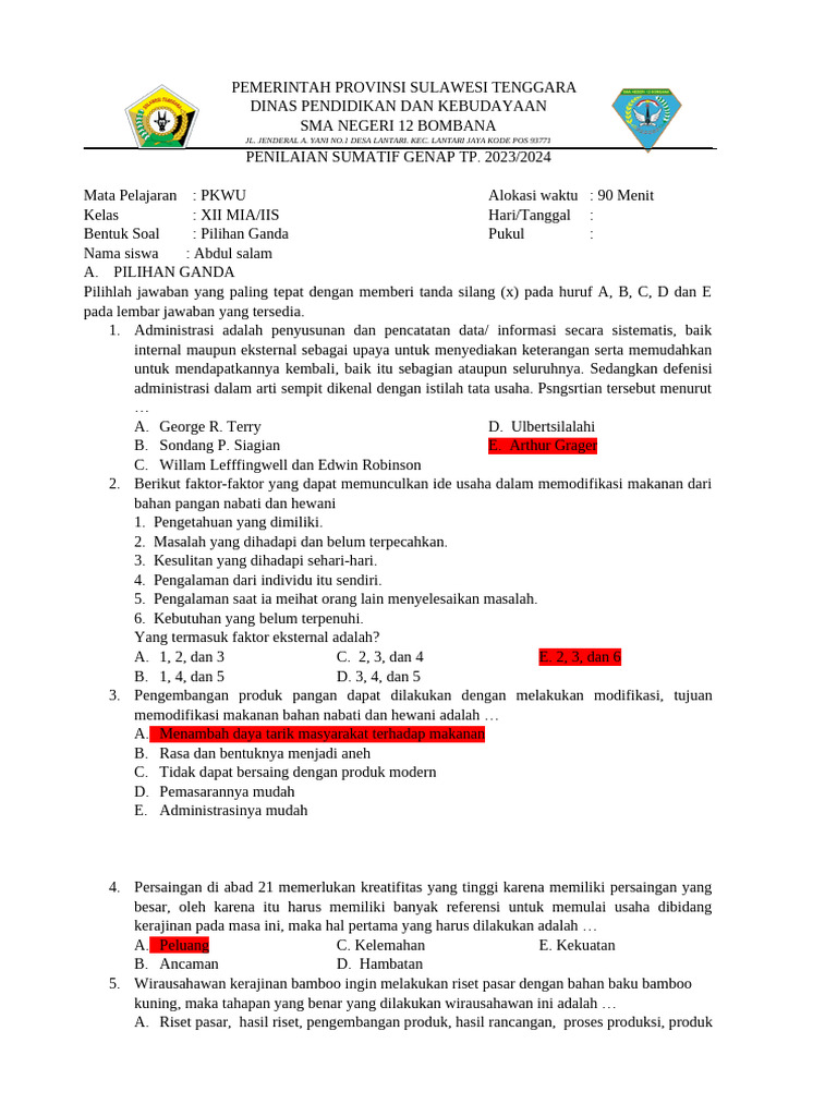 Format Soal Pilihan Ganda | PDF