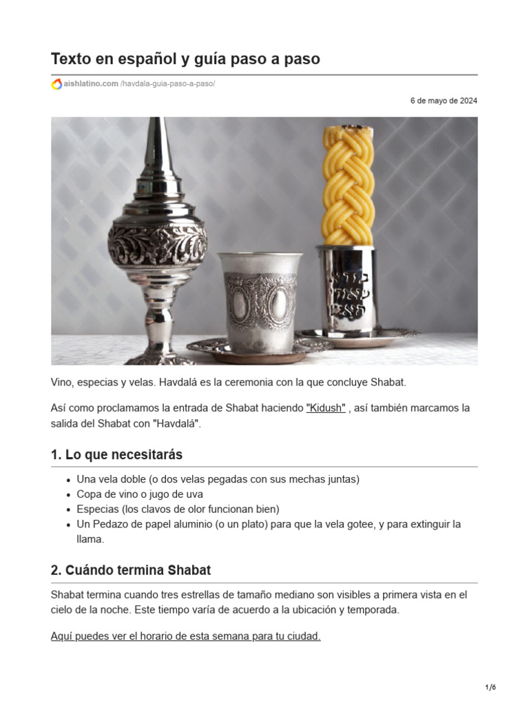 Guía de Havdalá: Ceremonia de Shabat | PDF | Shabat | Vela