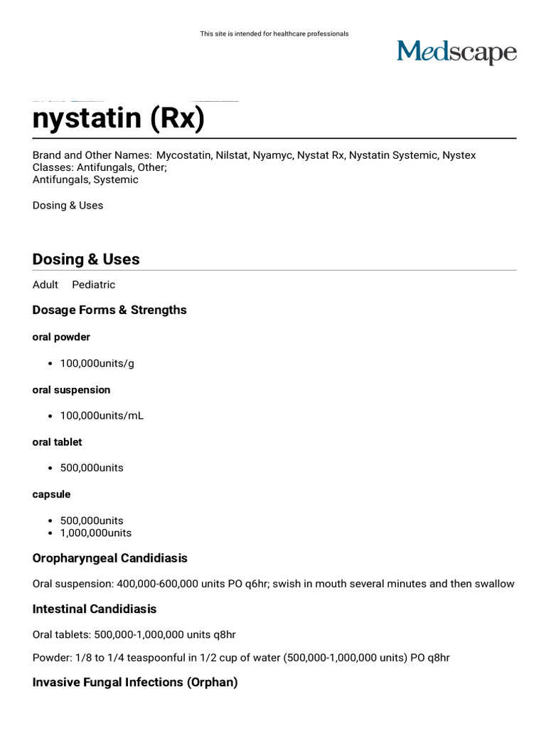 Mycostatin, Nilstat (Nystatin) Dosing, Indications, Interactions ...