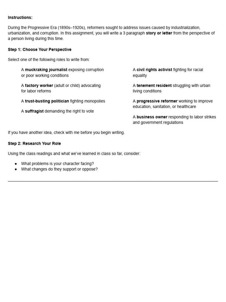 Progressive Era Letter Instructions | PDF