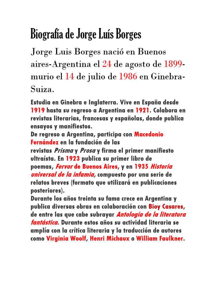 Biografía de Jorge Luis Borges | PDF