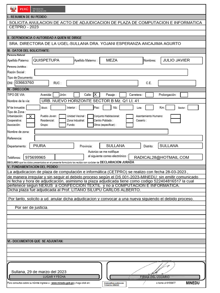 Reclamo Cetpro | PDF