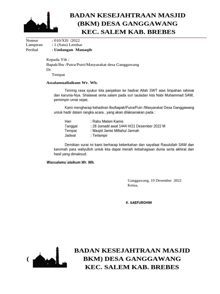 UNDANGAN Manakib BKM Masjid Miftahul Janah FIKS | PDF