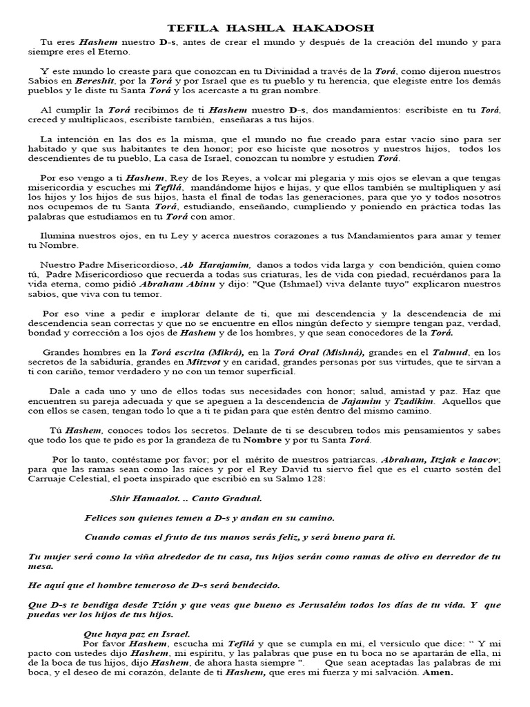 TEFILA HASHLA Traducion 1 | PDF | Creencia religiosa y doctrina