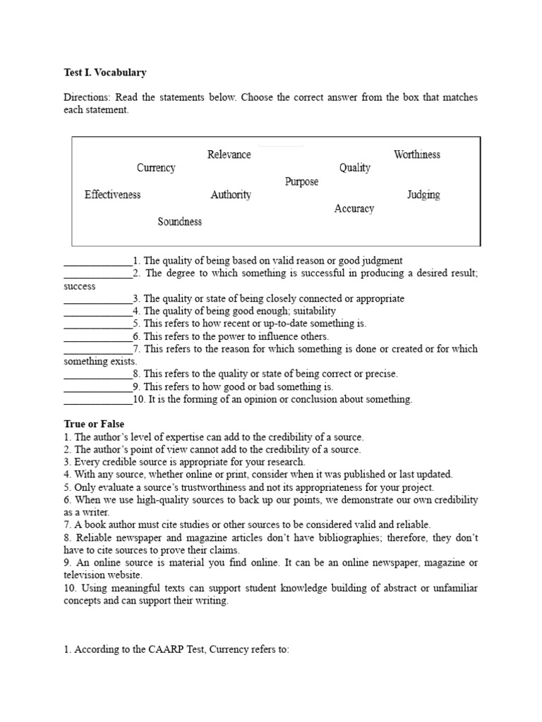 Summative Test Reviewer | PDF | Credibility | Reason