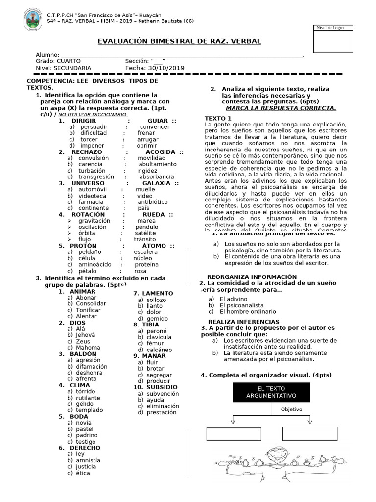 Evaluación Bimestre Iii Raz - 4° Sec | PDF