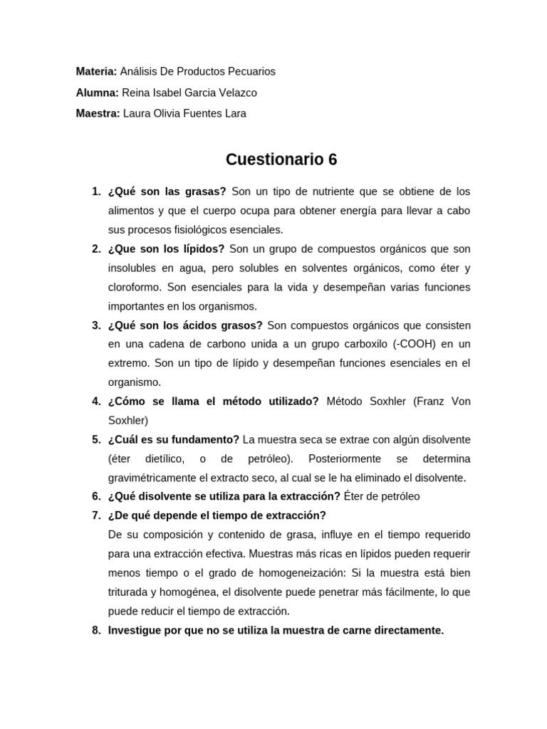 Cuestionario 6 AAP | PDF | gordo | Aceite vegetal