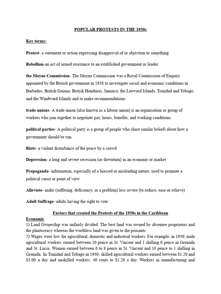 1930s Protests Handout Gr 11 | PDF