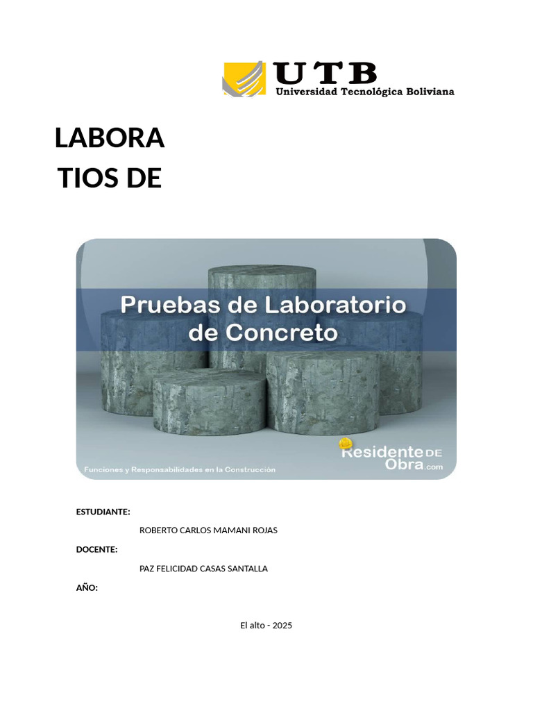 Laboratorio Mamani Rojas Roberto Carlos Mat. Cons. | PDF | Hormigón | Cemento