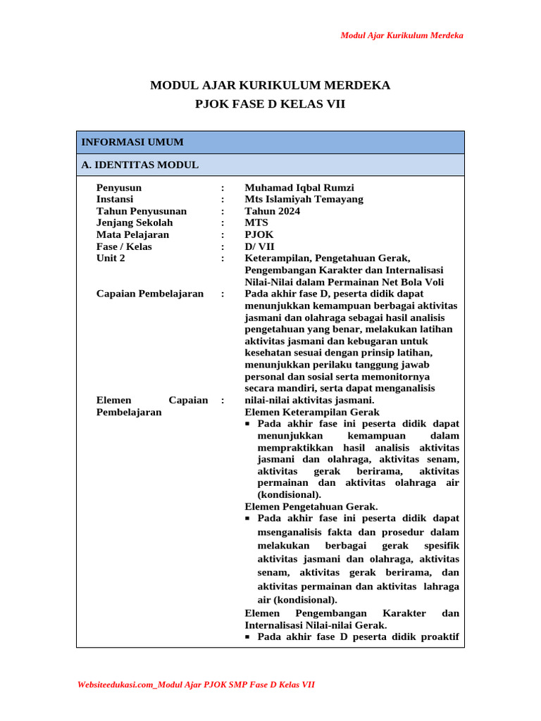 Modul Ajar Bola Voli 1 | PDF