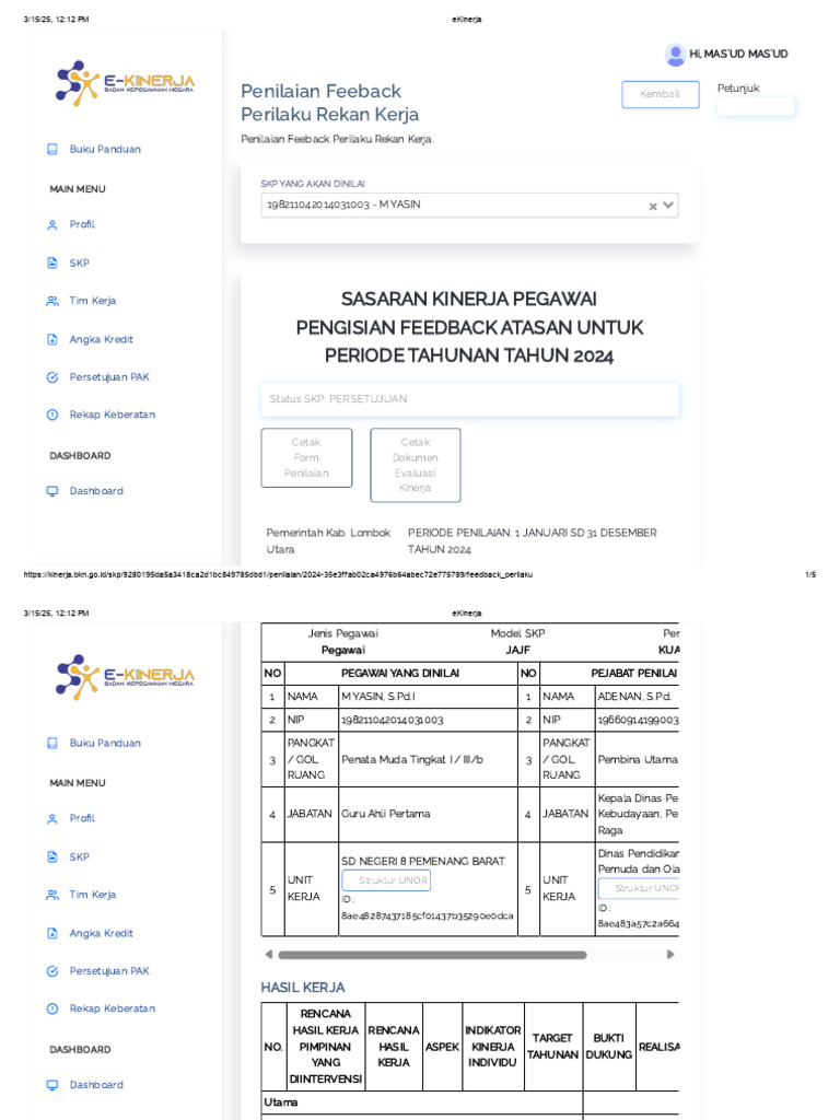 0 Bukti Penilaian Ekinerja MYasin Di KLU | PDF