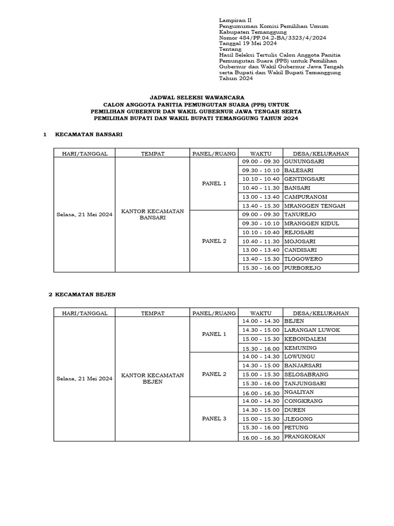 Jadwal Seleksi Wawancara PPS | PDF
