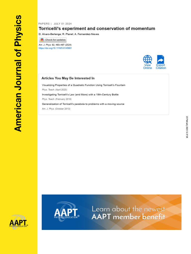 Torricelli's Experiment and Conservation of Momentum | PDF | Momentum ...