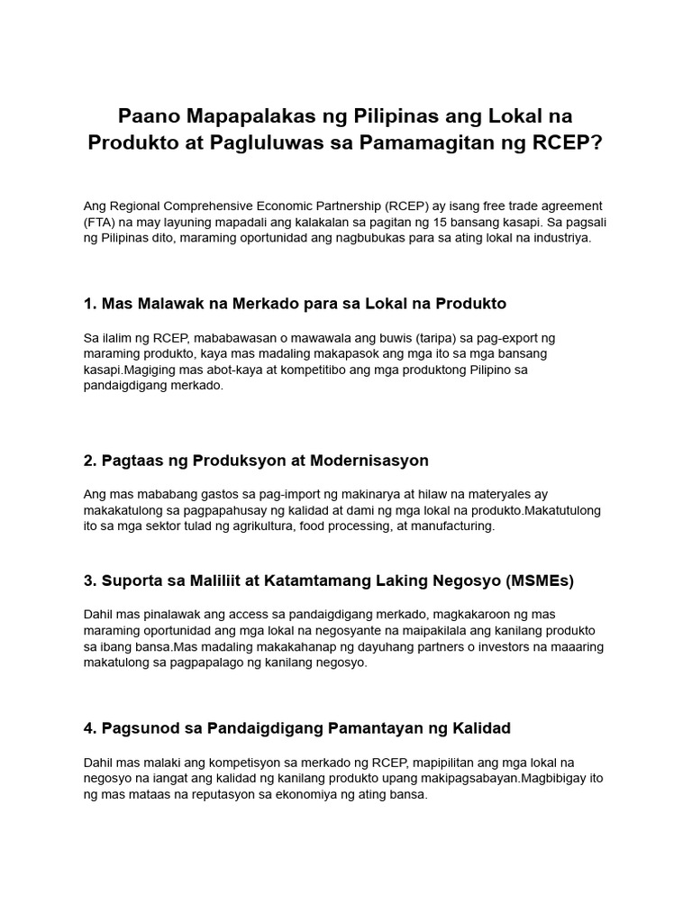Paano Mapapalakas NG Pilipinas Ang Lokal Na Produkto at Pagluluwas Sa ...