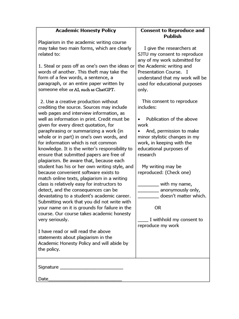 Academic Honesty Policy & Research Data Use Permission | PDF