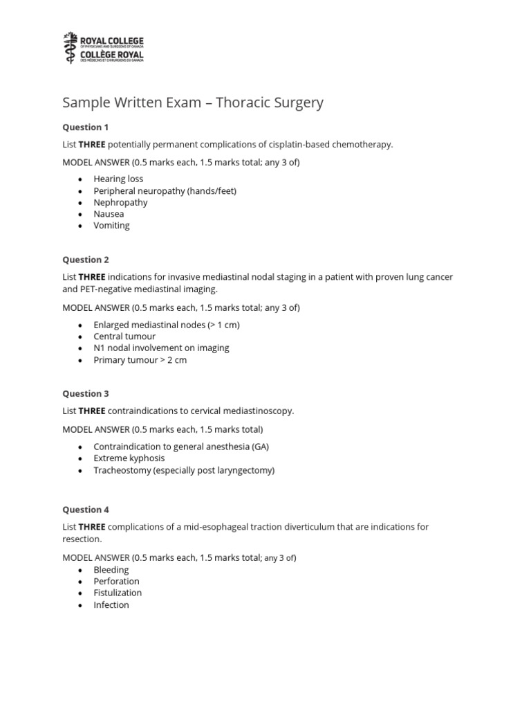 2024-EN-Thoracic Surgery - Sample Written (SAQ) Exam | PDF