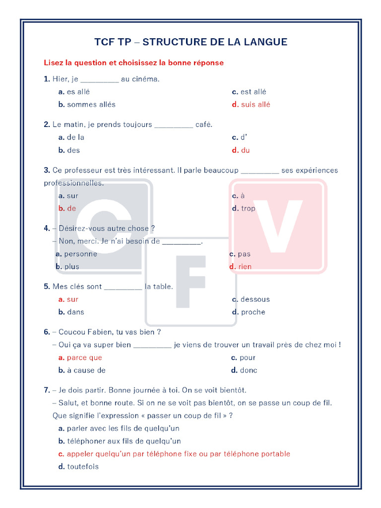 TCF TP #3 CORRIGÉ - Structure de La Langue | PDF