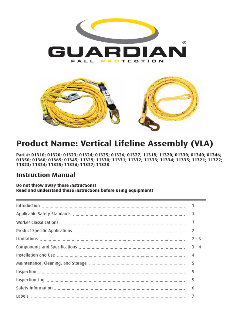 Manual - Guardian Vertical Lifeline-poly-steel-rope-assembly Fall ...