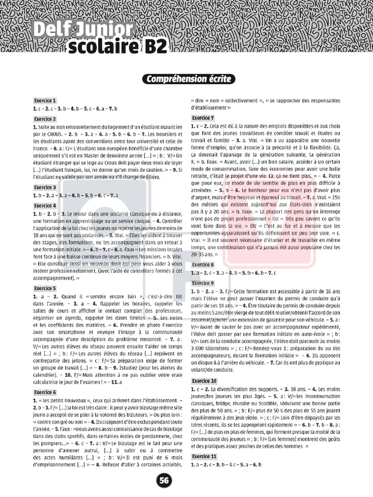 CE DELF Junior B2 - CORRIGÉ | PDF