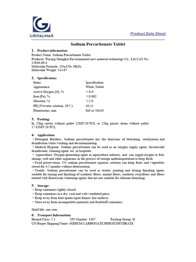 TDS-Sodium percarbonate-GRIVALMAR | PDF