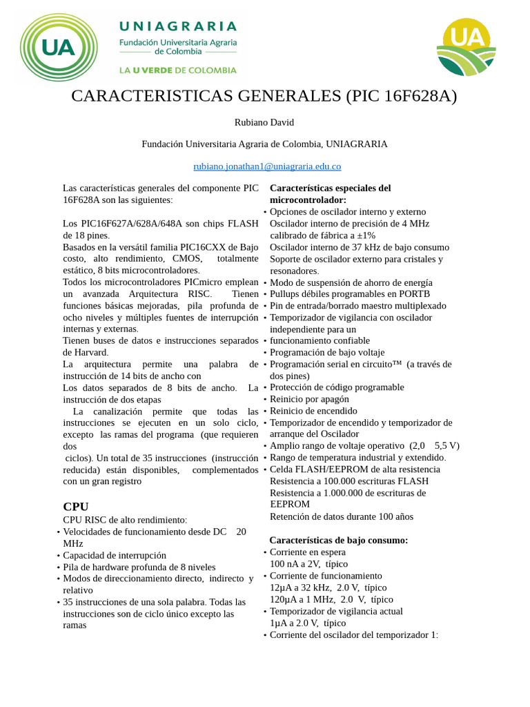 Pic 16f628a Caracteristicas | PDF | Almacenamiento de datos de la computadora | Microcontrolador