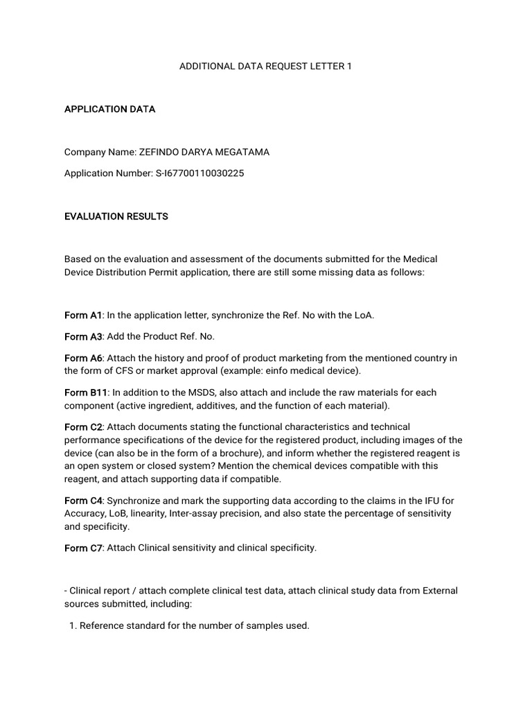 Additional Data Request Letter 1 Ca125 | PDF | Sensitivity And Specificity | Medical Device